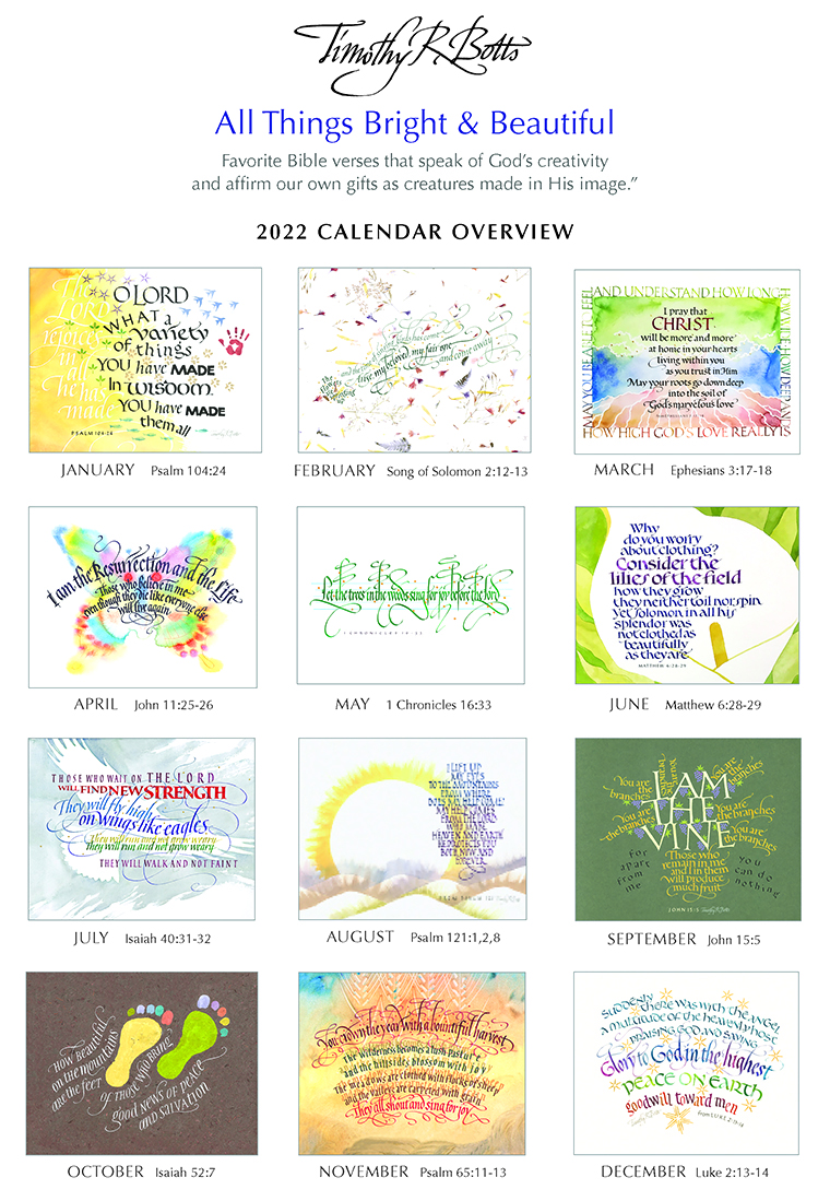 Eyekons Gallery | Tim Botts 2022 Calendar - All Things Bright ...